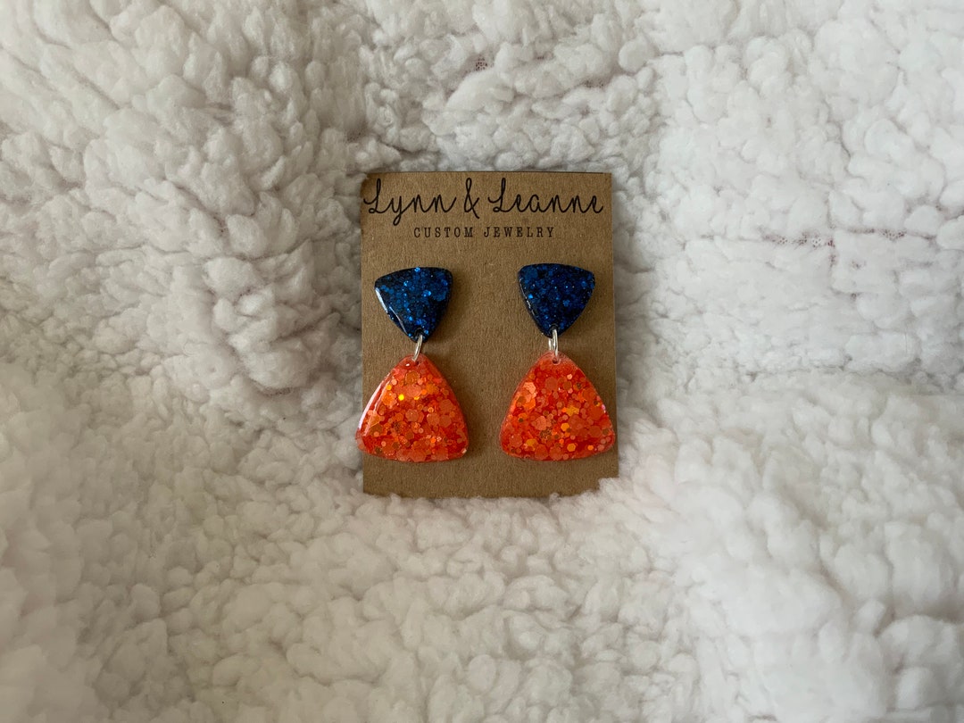 Team Spirit Blue and Orange Glitter Resin Dangle Earrings, Orange and ...