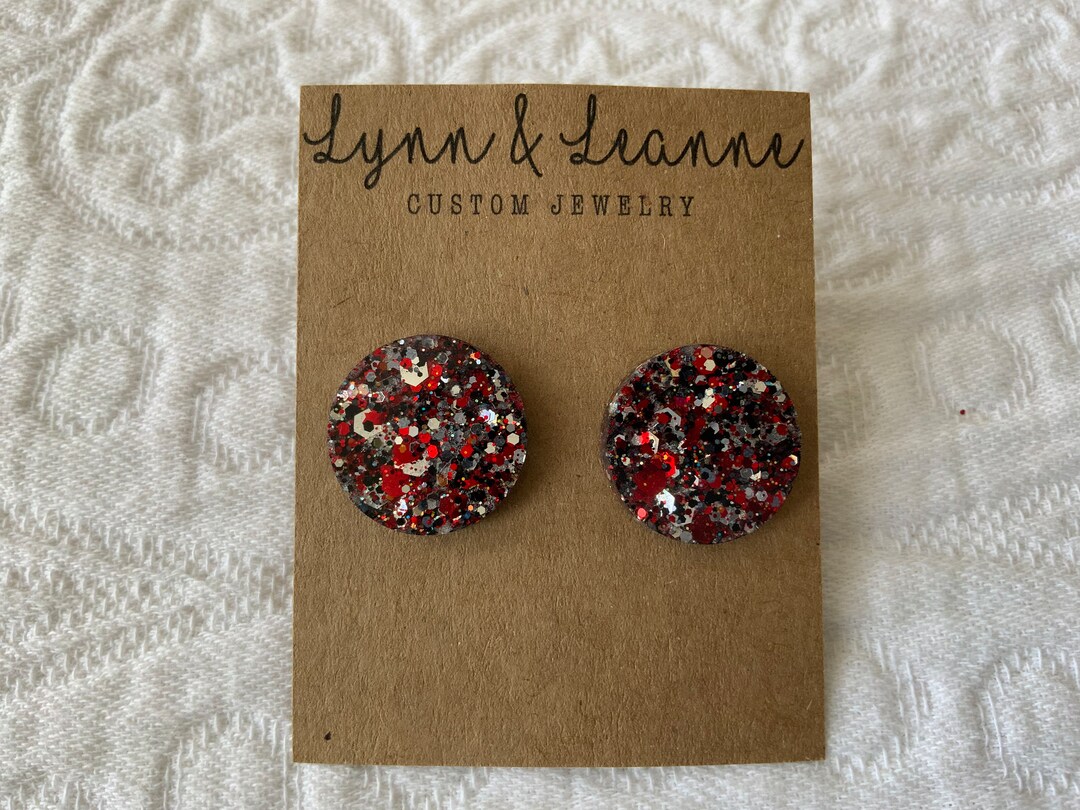 Team Spirit Red and Black Chunky Glitter Resin 3/4 Inch Stud Earrings ...