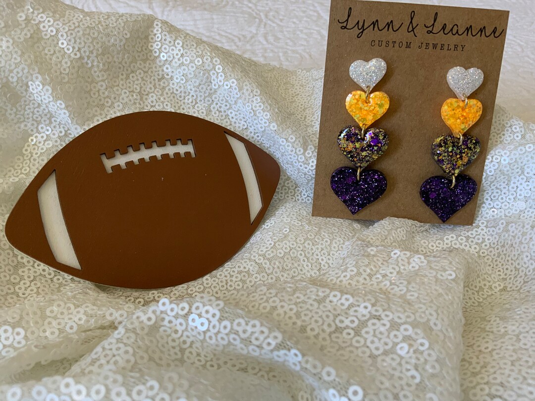 LSU Tiger Glitter Resin Earrings, Purple Gold and White Earrings, Tiger ...