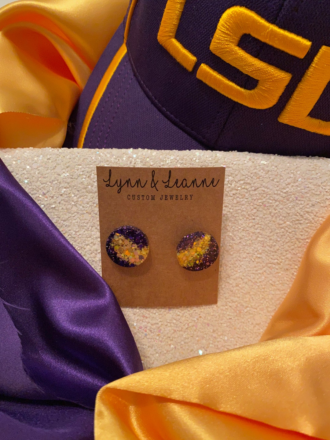 LSU Tiger Glitter Resin 3/4 Inch Stud Earrings, Purple Gold and White ...