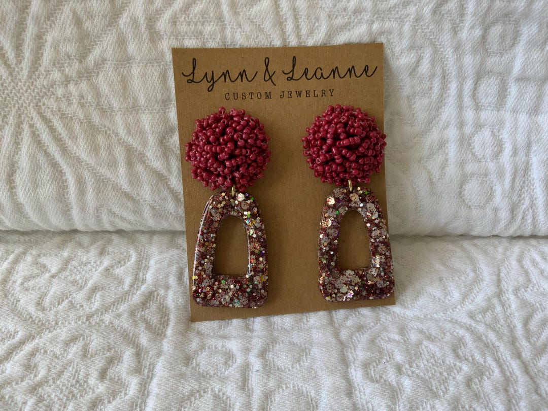 Maroon and Gold Glitter Resin Earrings: Team Spirit Jewelry - Etsy