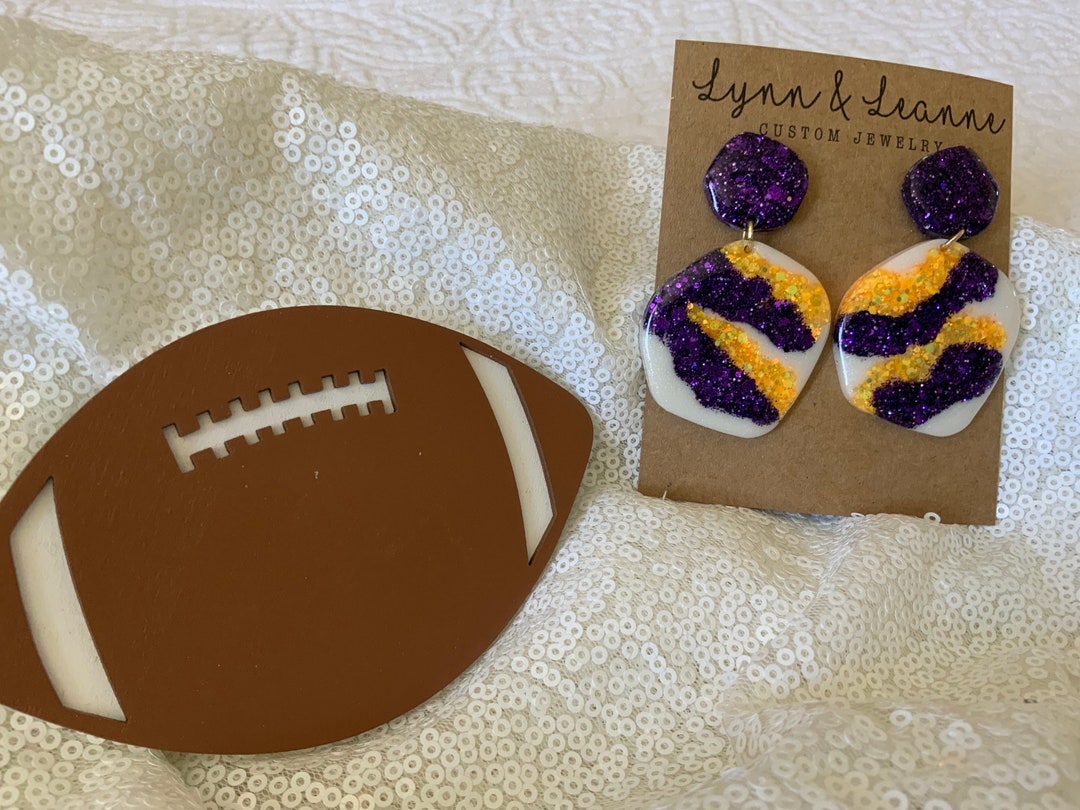 LSU Tiger Glitter Resin Earrings, Purple Gold and White Earrings, Tiger ...