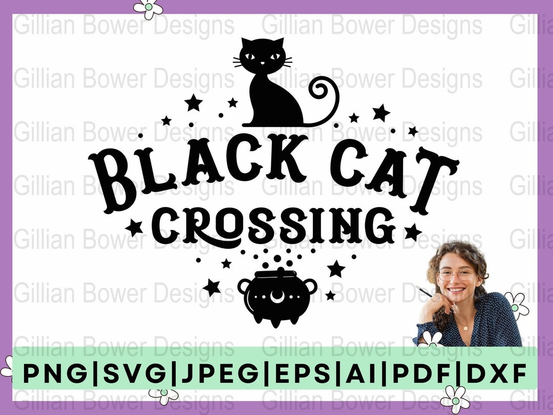 Black Cat Crossing Sign Spooky Halloween Clipart - Digital Download ...