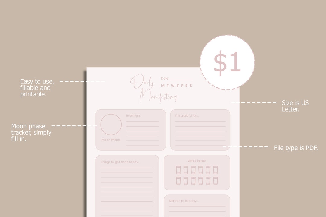 Daily Manifesting Journal, Fillable, Print, PDF, Goodnote, Aesthetic ...