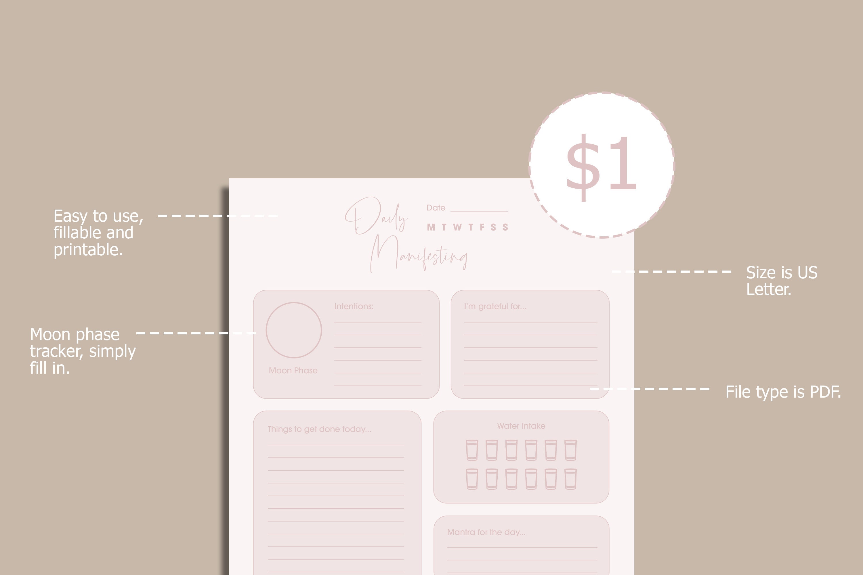 Daily Manifesting Journal, Fillable, Print, PDF, Goodnote, Aesthetic ...
