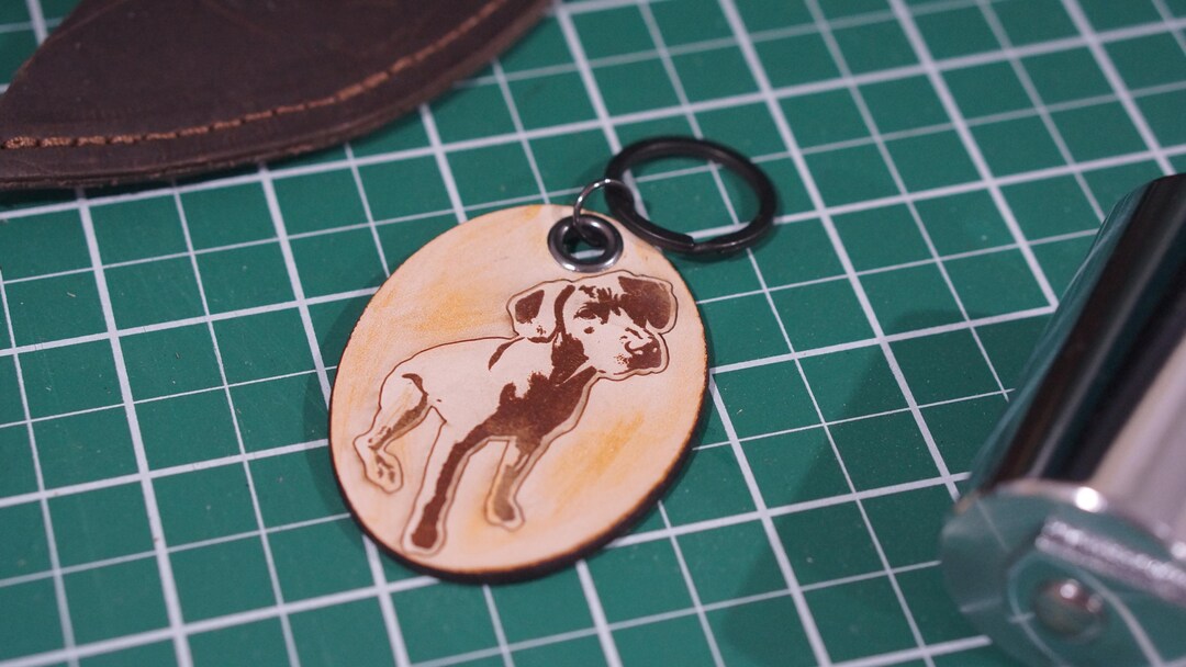 Custom Wax Buttero Leather Keychain With Engraved Pet Portrait ...