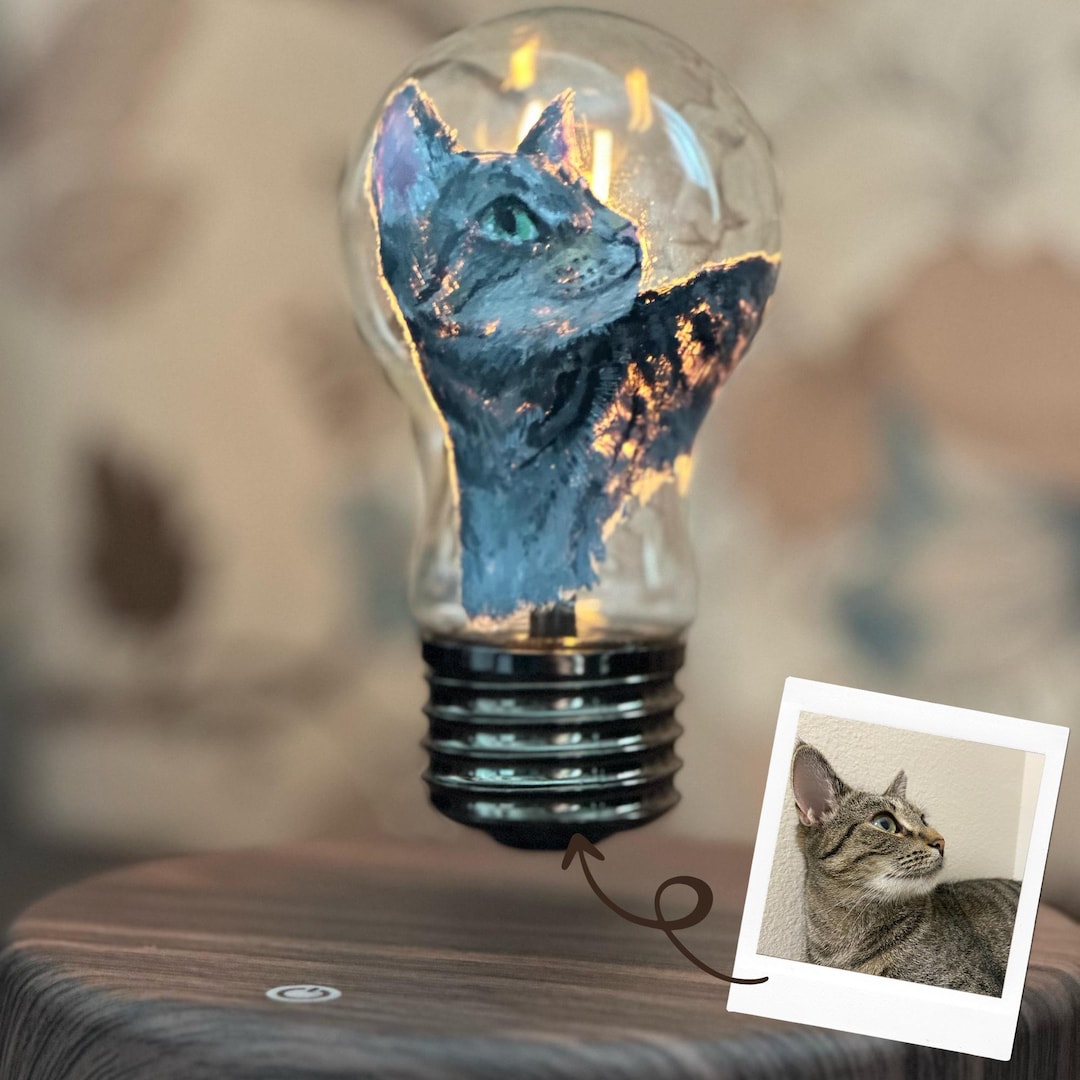 Hand-painted Floating Light Bulb With Custom Pet Portrait | Magnetic ...
