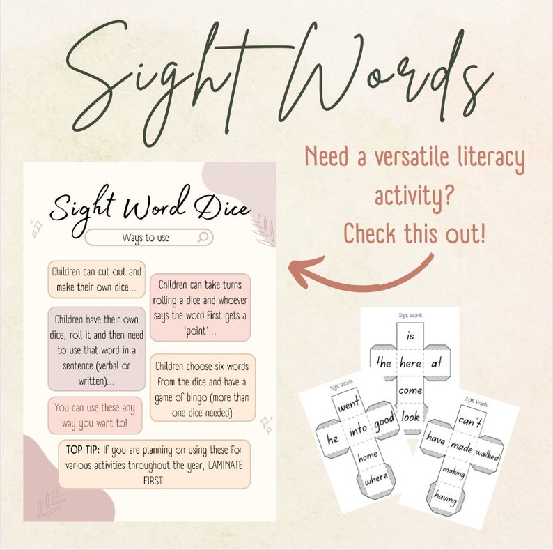Sight Word Dice - Etsy
