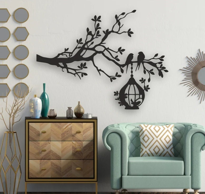 Decorative Tree With Dainty Birds Wall Art Scenery, Bird Lover Gift for ...
