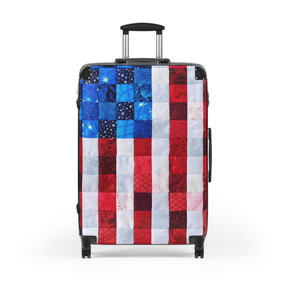 American Flag Patchwork Quilt Pattern Hard Case With Wheels, Gift for Grandma, Mom and Quilting ...