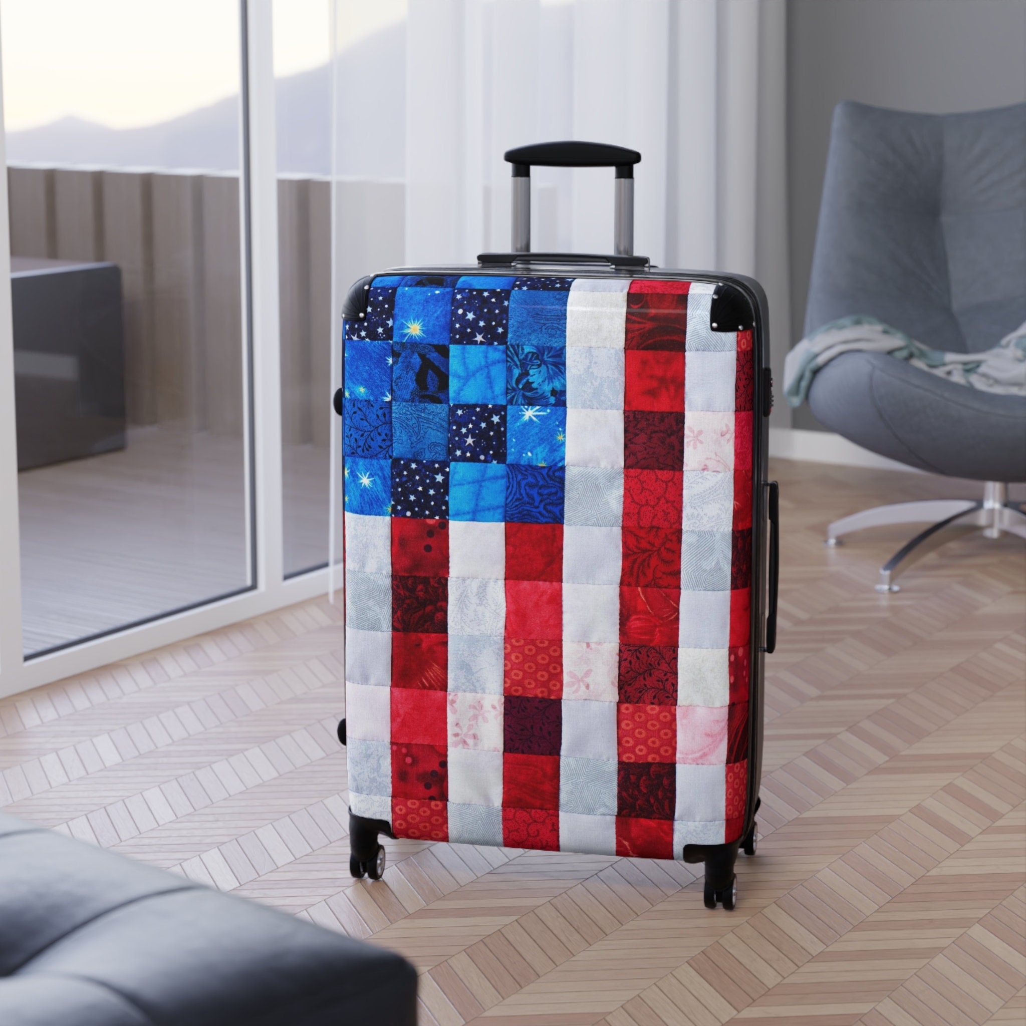 American Flag Patchwork Quilt Pattern Hard Case With Wheels, Gift for Grandma, Mom and Quilting ...