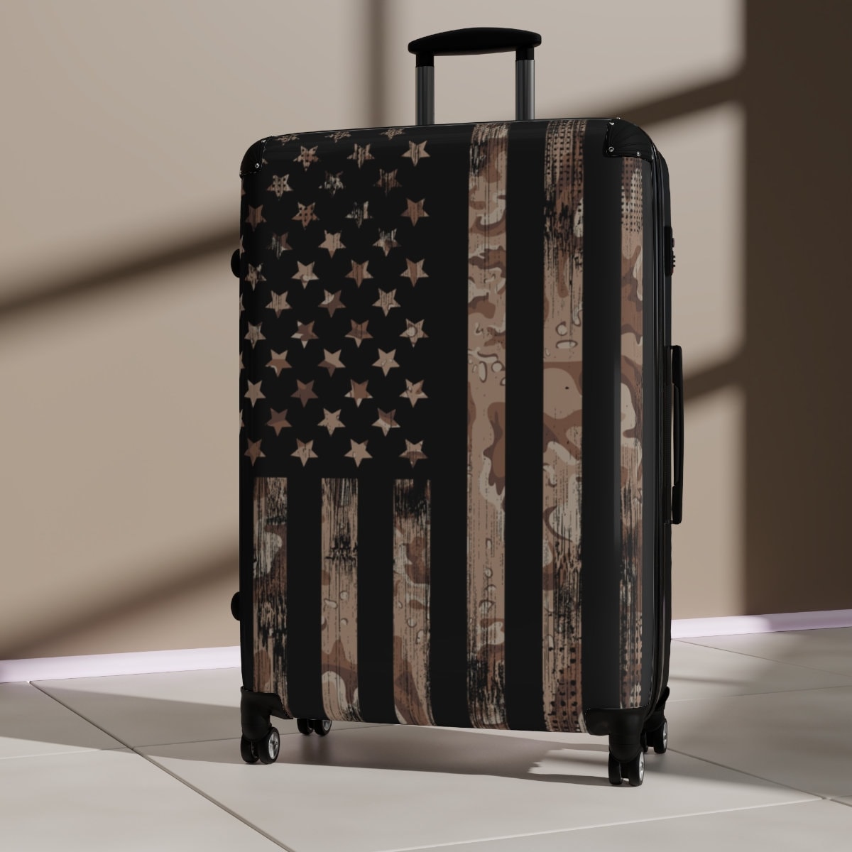 Camouflage Veteran Travel Suitcase With American Flag Background ...