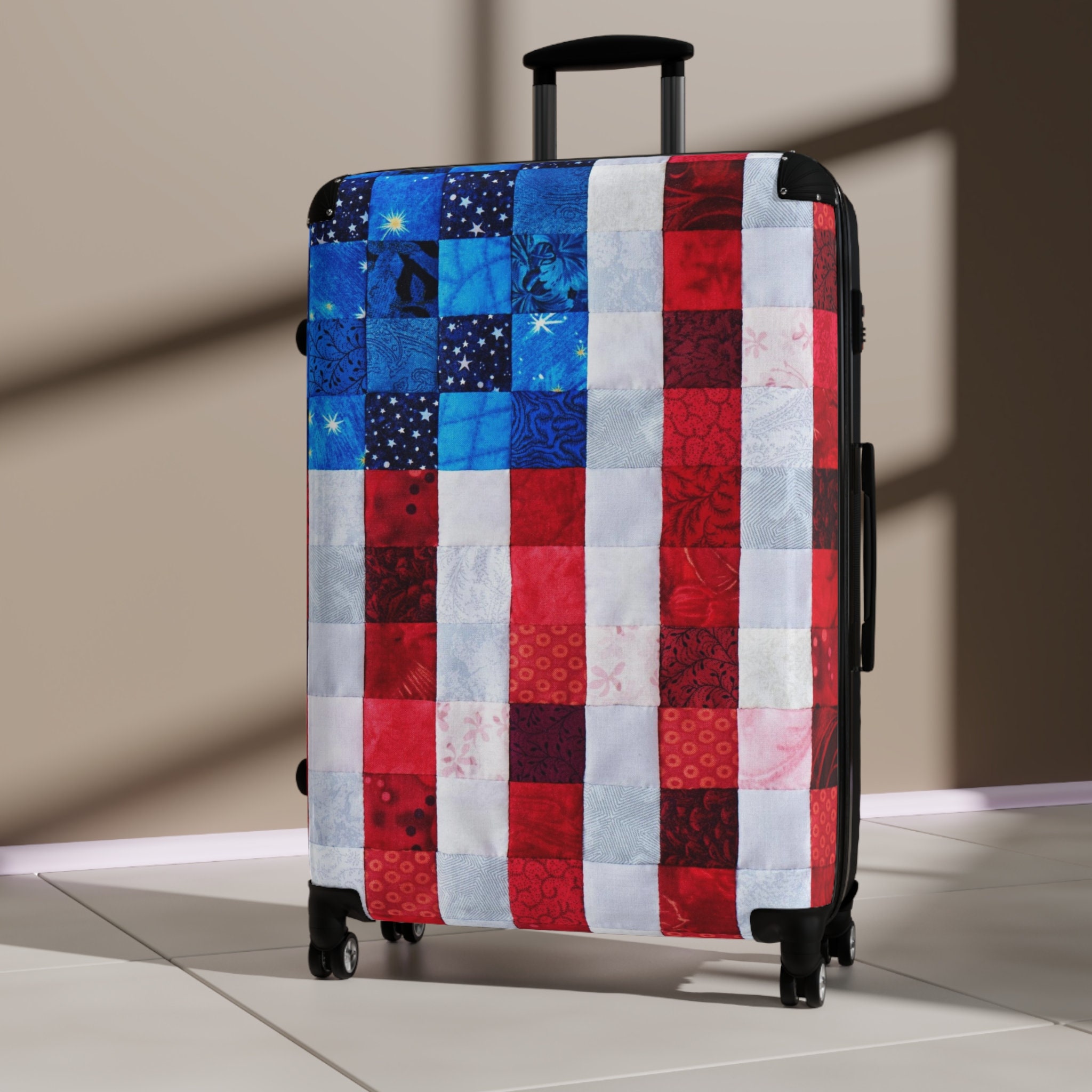 American Flag Patchwork Quilt Pattern Hard Case With Wheels, Gift for Grandma, Mom and Quilting ...