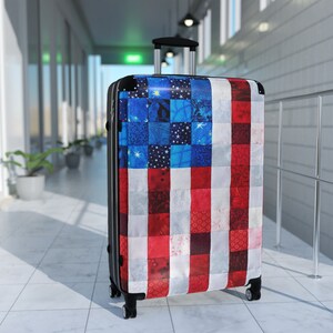 American Flag Patchwork Quilt Pattern Hard Case With Wheels, Gift for ...