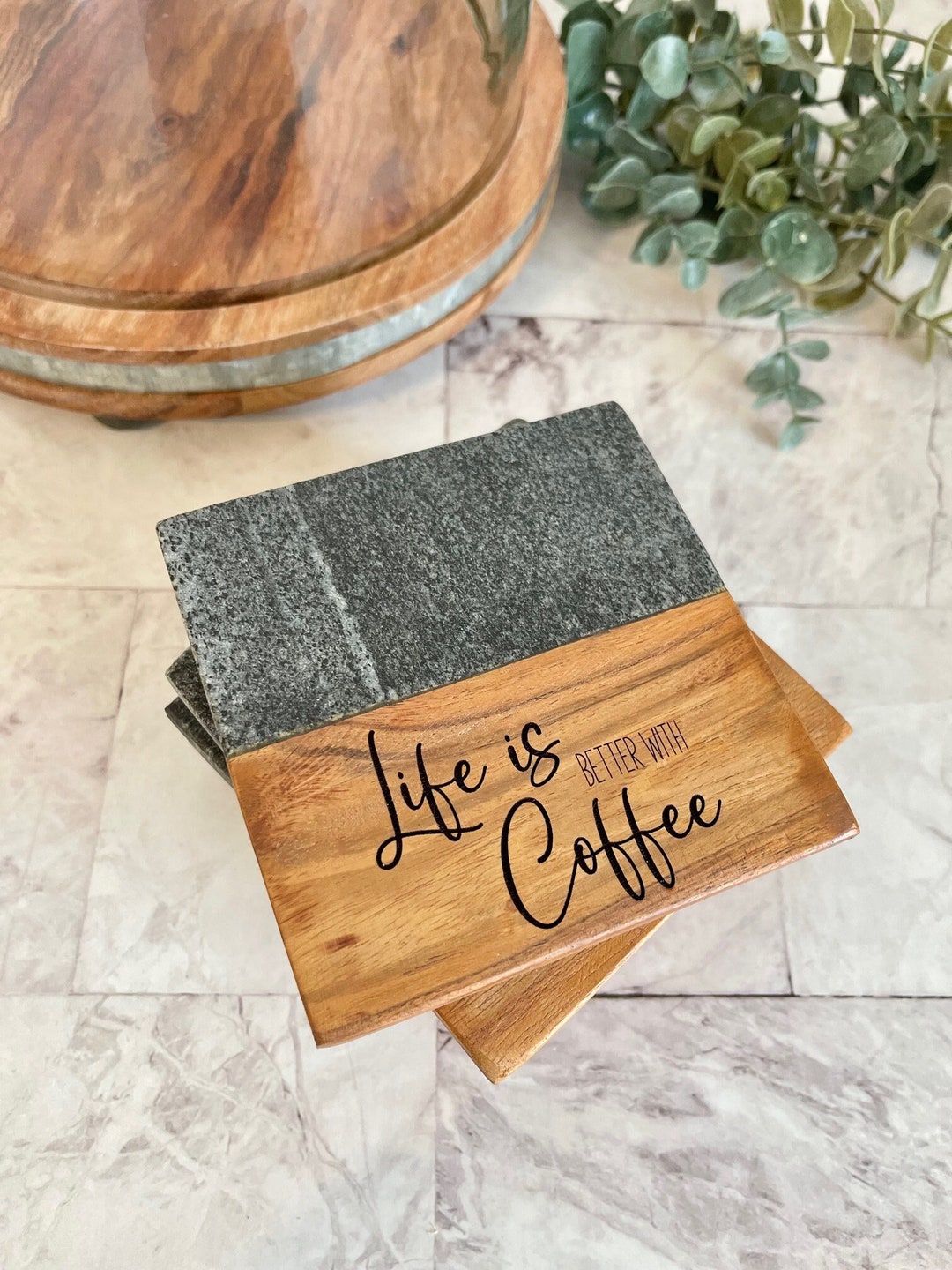 Wood and Marble Coasters / Coffee Coasters / Wine Coasters / - Etsy