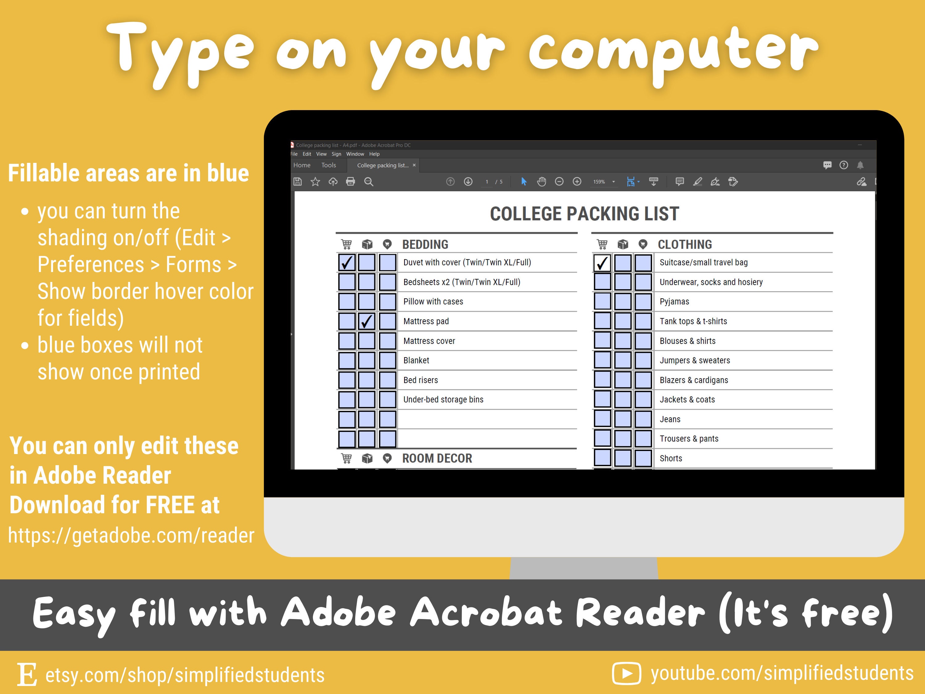 First Year College Packing List | Back to School College Dorm Room ...