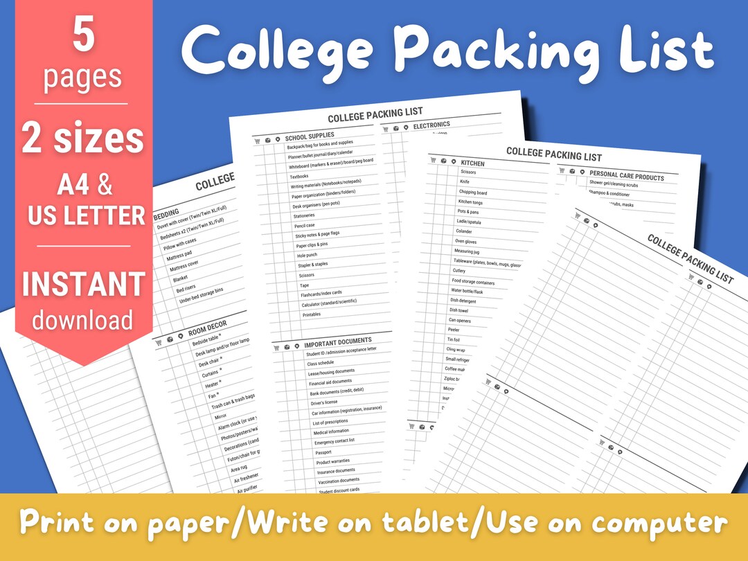 First Year College Packing List | Back to School College Dorm Room ...