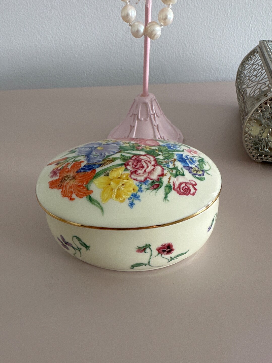 Vintage Lenox China "the Flower Blossom Music Box" Porcelain Trinket or ...