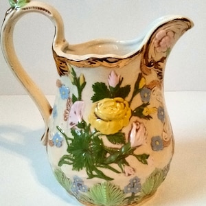 Vintage Ceramic Pitcher With Floral Design - Etsy