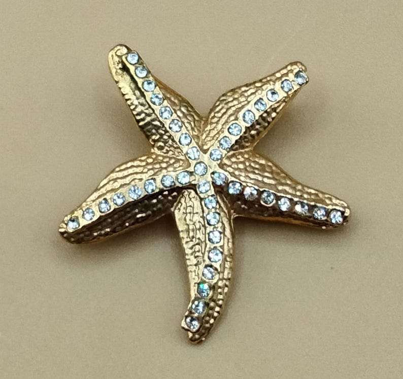 Gold Rhinestone Starfish Brooch - Etsy