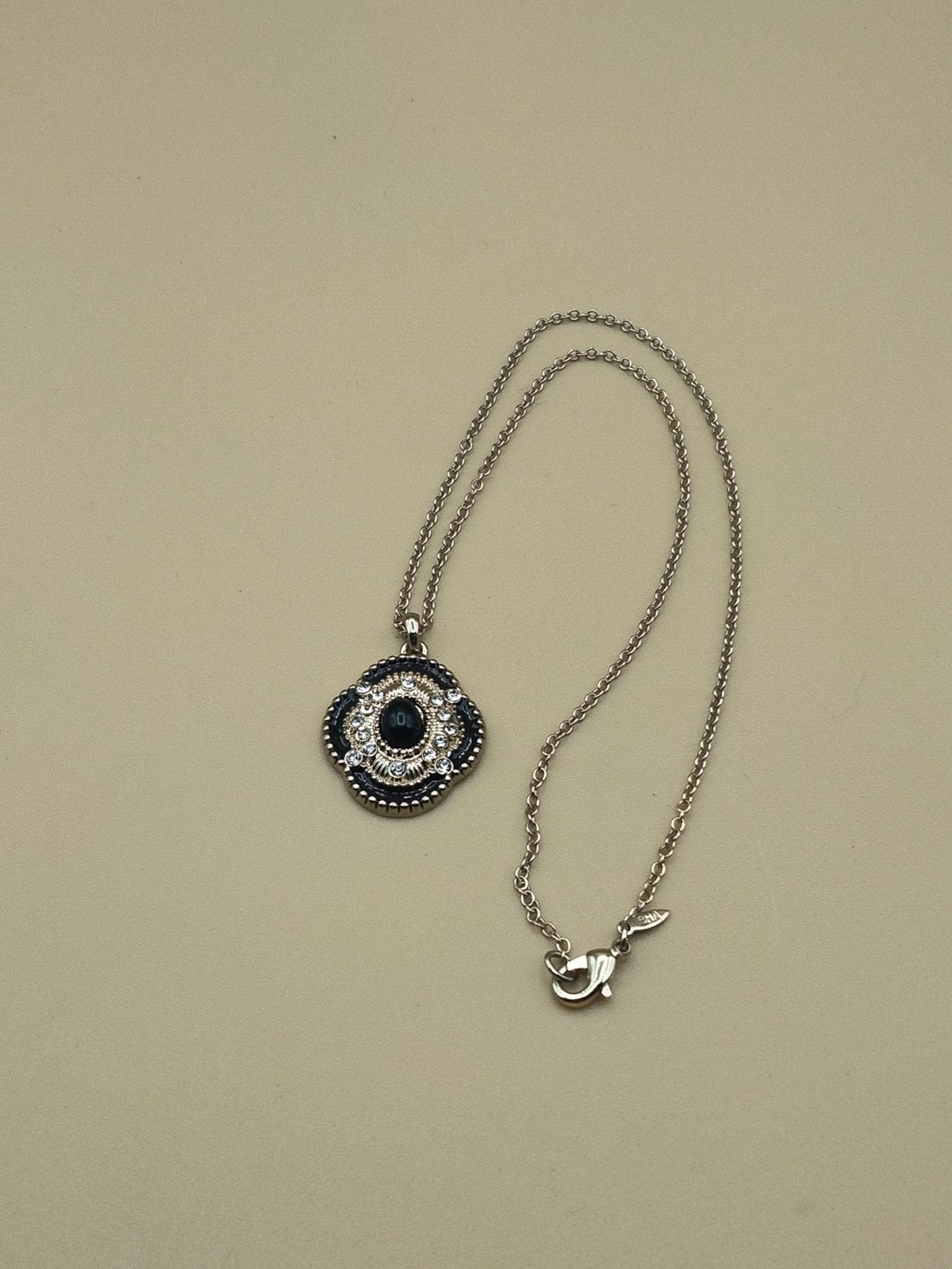 SHA Link Chain Pendant Necklace With Black Oval and Rhinestones - Etsy
