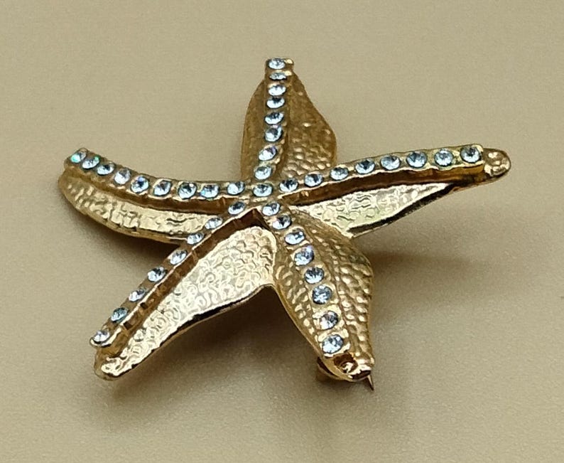 Gold Rhinestone Starfish Brooch - Etsy