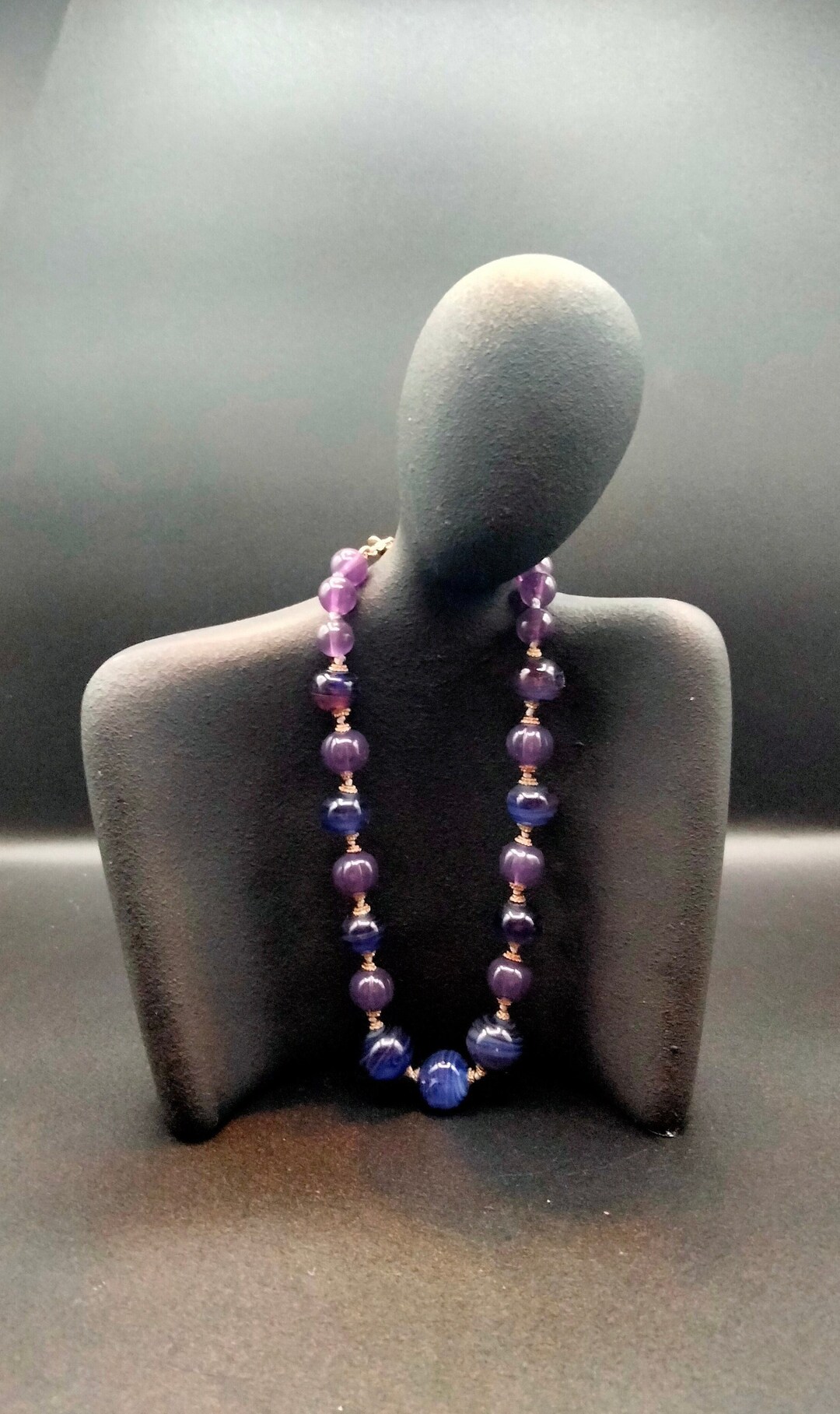 Louis C Marks Blue and Purple Marble Bead Necklace - Etsy