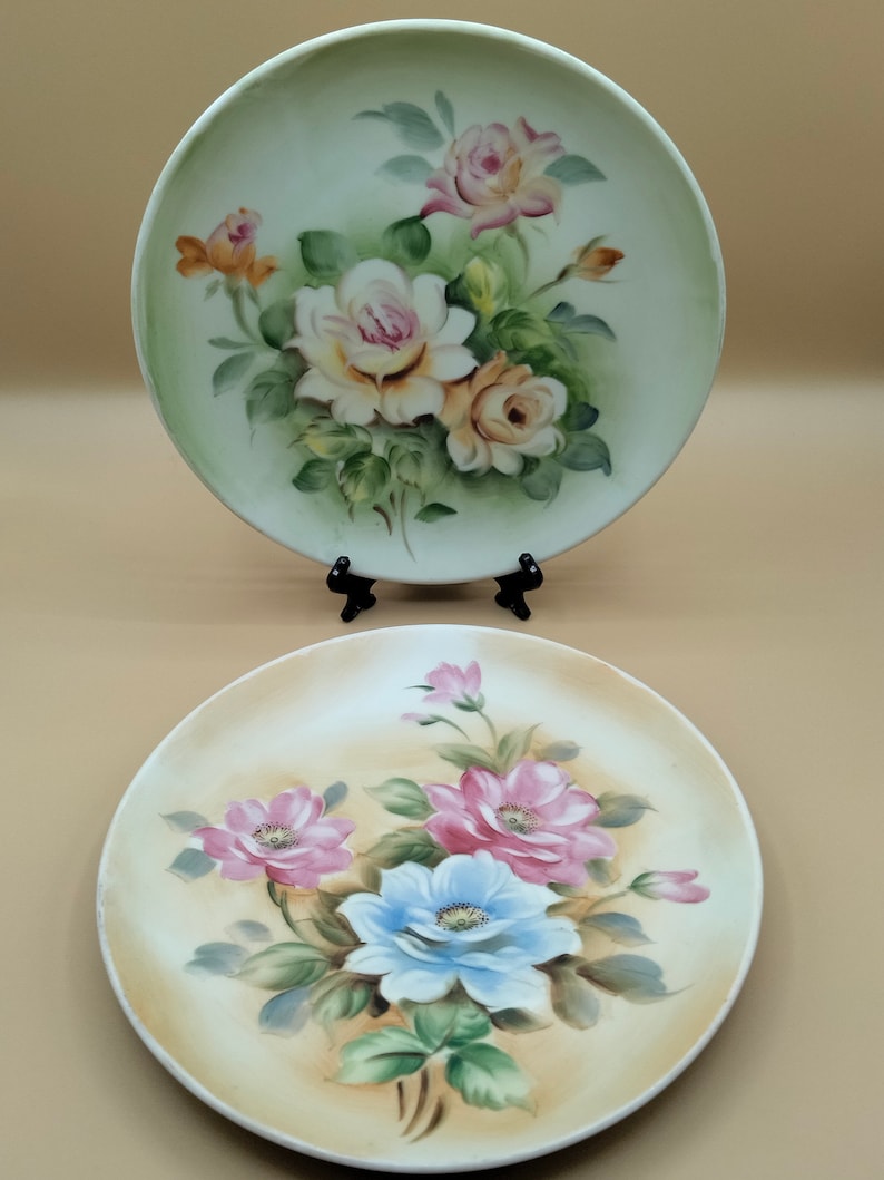 Vintage Lefton Hand Painted Floral Wall Art Plates Set of 2 - Etsy