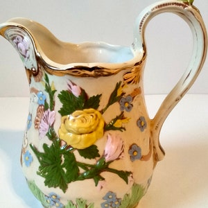 Vintage Ceramic Pitcher With Floral Design - Etsy