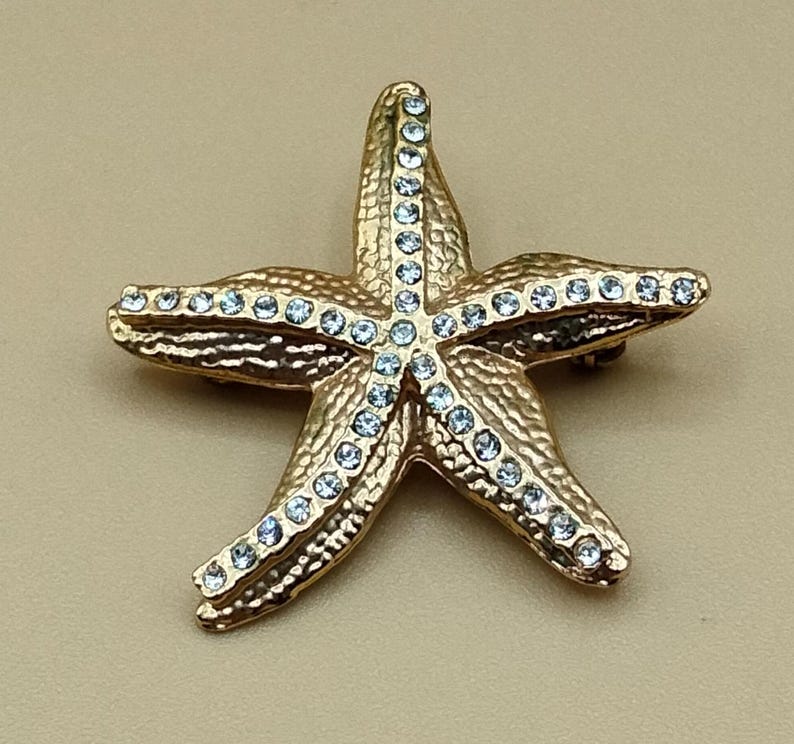 Gold Rhinestone Starfish Brooch - Etsy