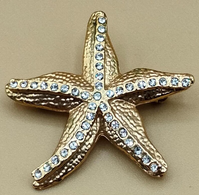 Gold Rhinestone Starfish Brooch - Etsy