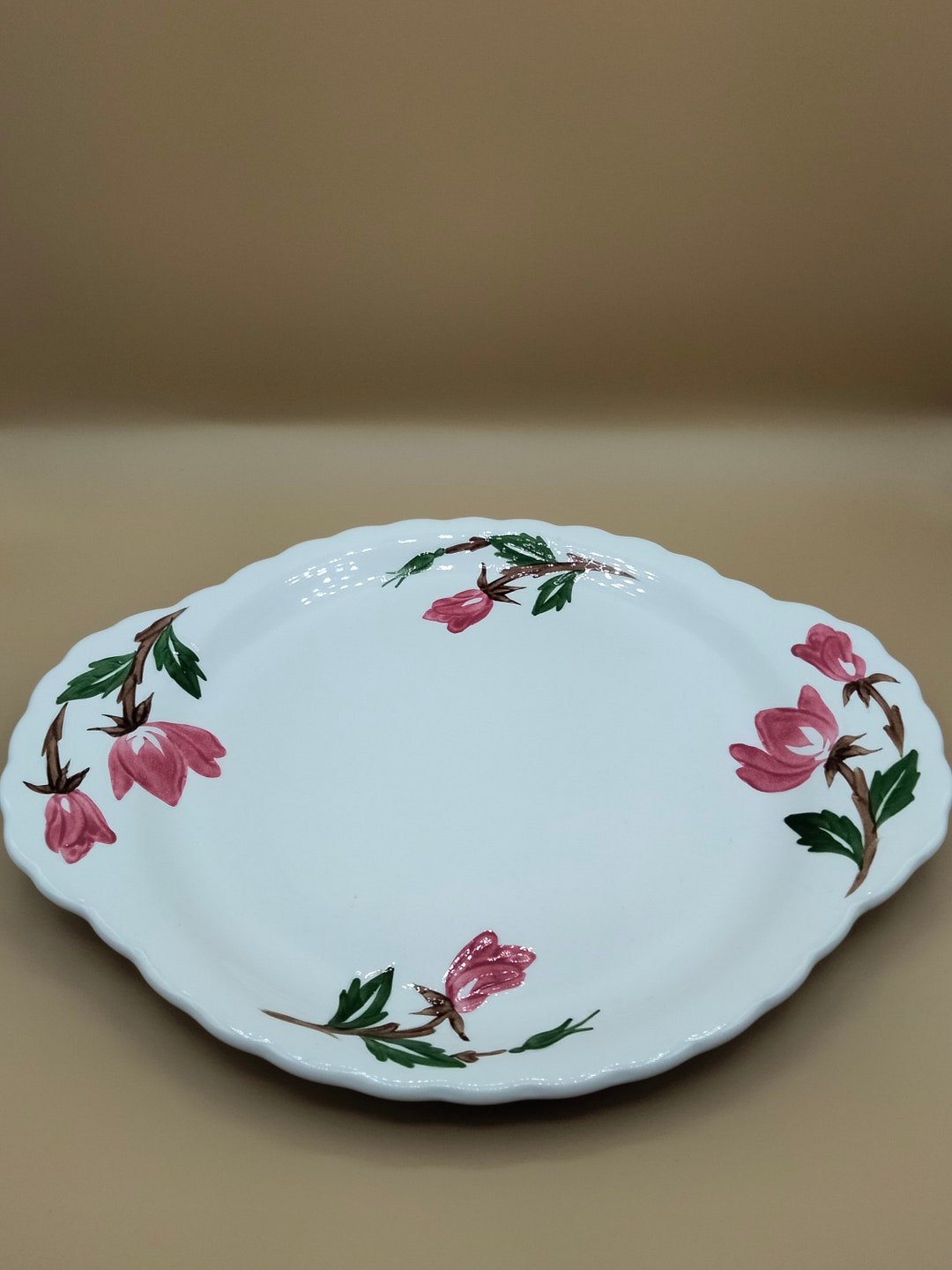 Vintage Continental Kilns Green Arbor Oval Serving Platter With Handles ...