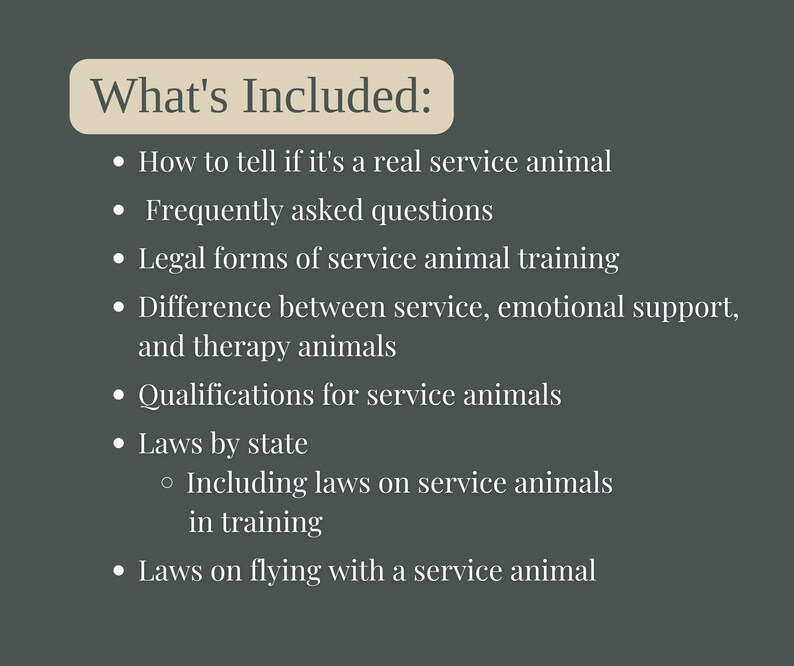 Service Dog Law and Regulations Information Packet by State and Laws on ...