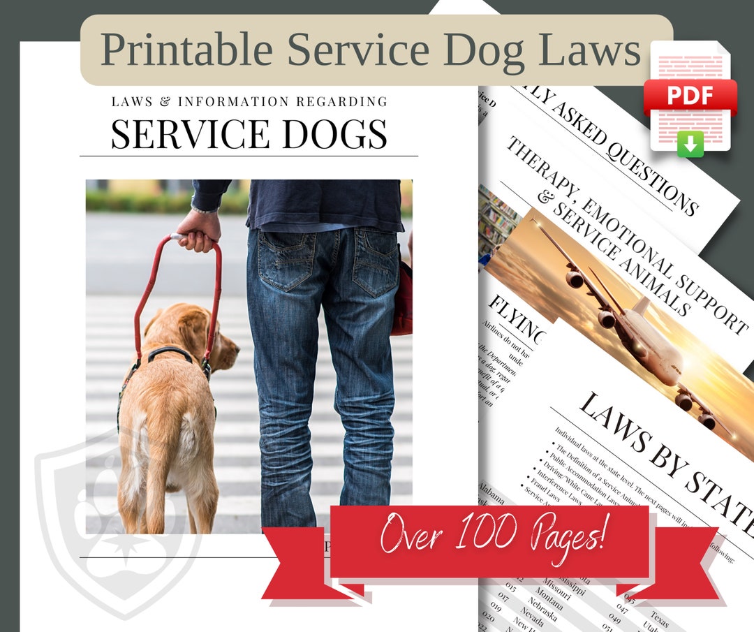Service Dog Law and Regulations Information Packet by State and Laws on ...