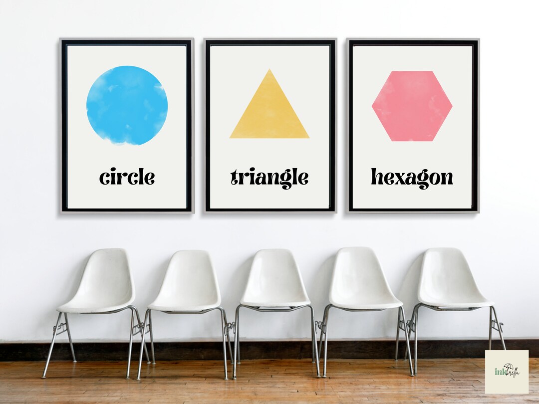 Educational Shape Wall Art, Watercolor Shapes, Minimilistic Classroom ...