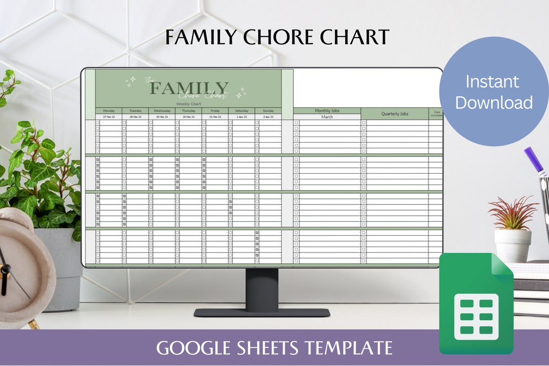 Family Chore Spreadsheet Tracker, Google Sheets Template, Weekly ...