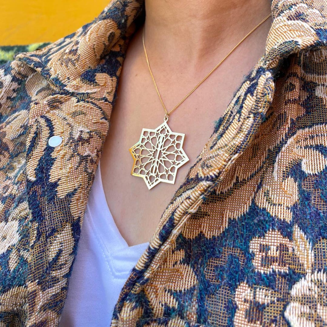 Alif Arabic Necklace 24K Gold –islamic Star Cut-out Pendant –oriental ...