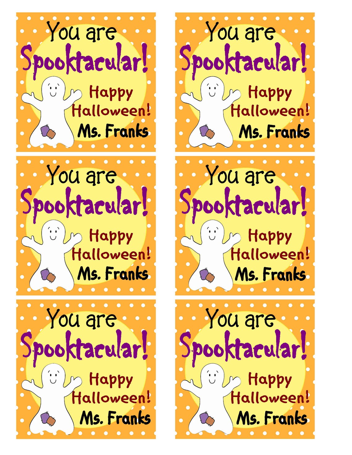 Halloween Printable Gift Tag From Teacher, Personalized Halloween Candy ...