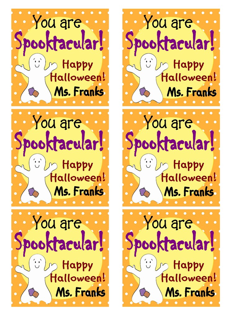 Halloween Printable Gift Tag From Teacher, Personalized Halloween Candy ...