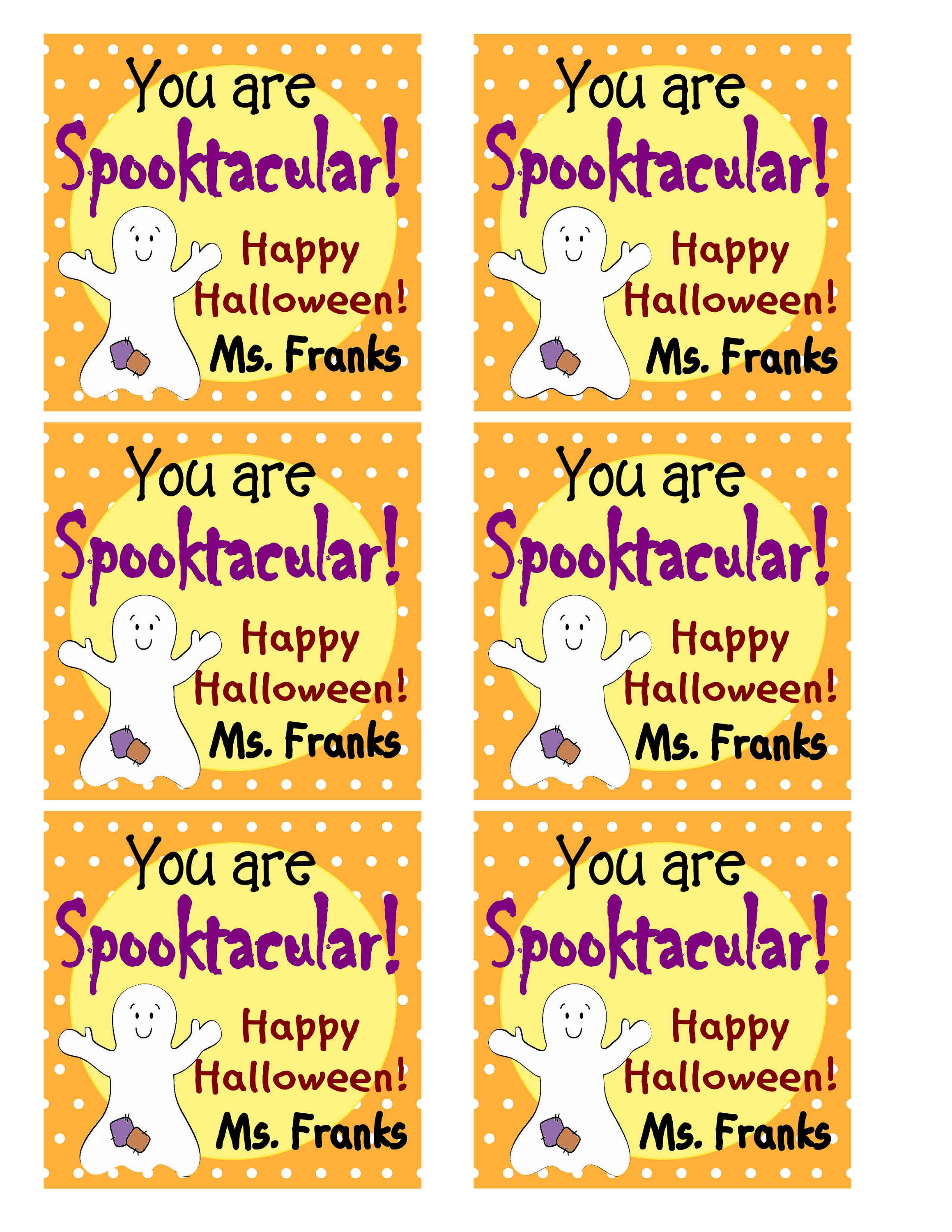Halloween Printable Gift Tag From Teacher, Personalized Halloween Candy ...