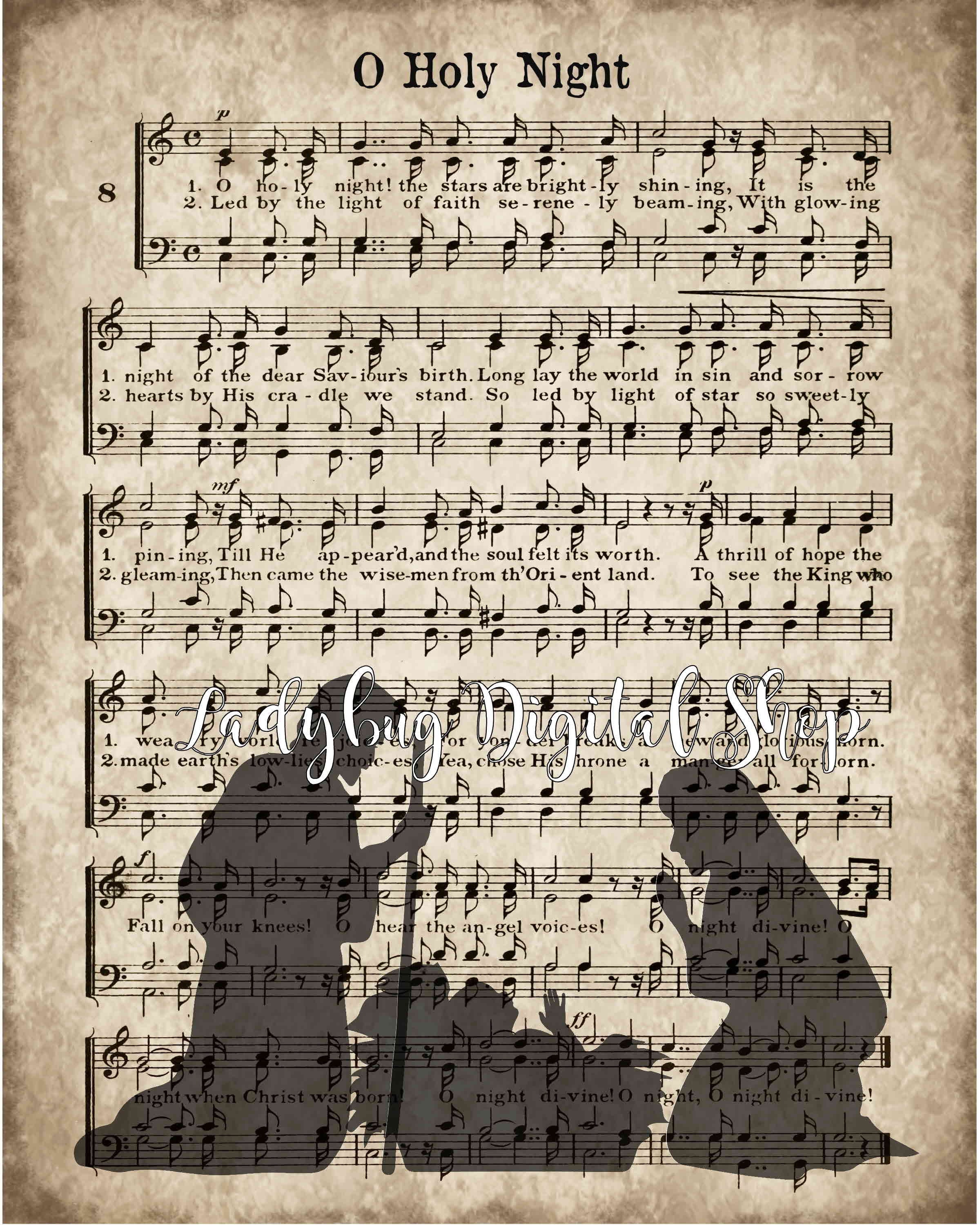 O Holy Night Digital Sign, Vintage Christmas Carol, Rustic Nativity ...