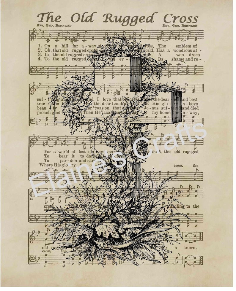 The Old Rugged Cross Sign, Printable Vintage Hymn, Easter Primitive ...