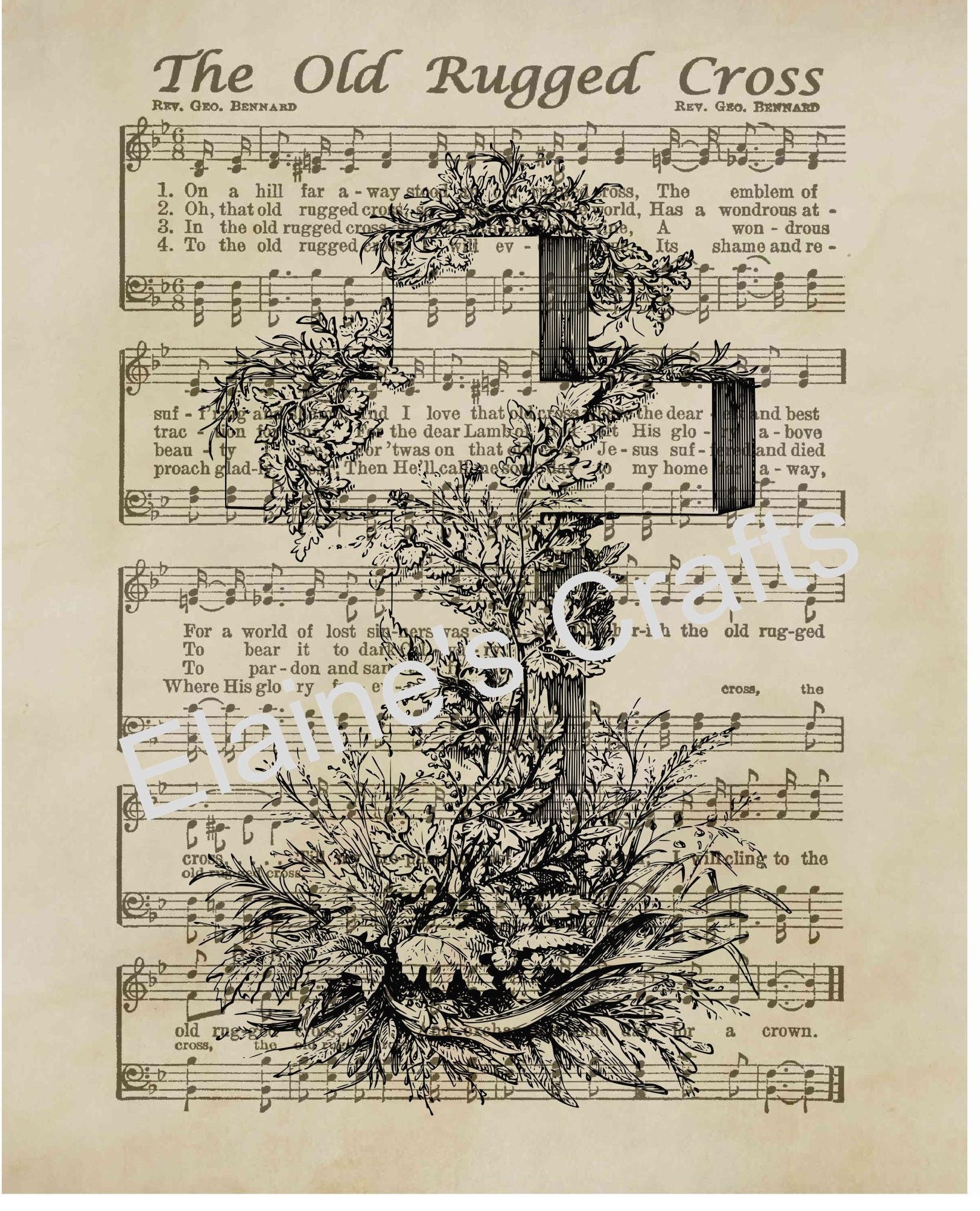 The Old Rugged Cross Sign, Printable Vintage Hymn, Easter Primitive ...