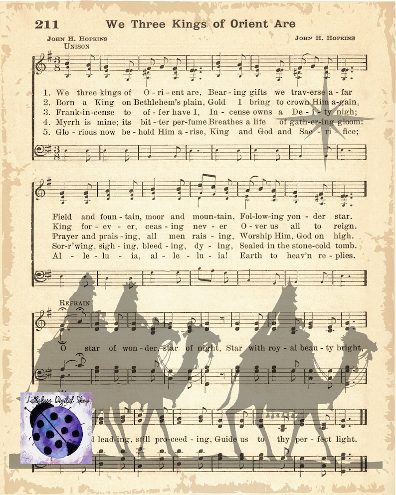 We Three Kings of Orient Are Digital Sign, Vintage Christmas Carol ...