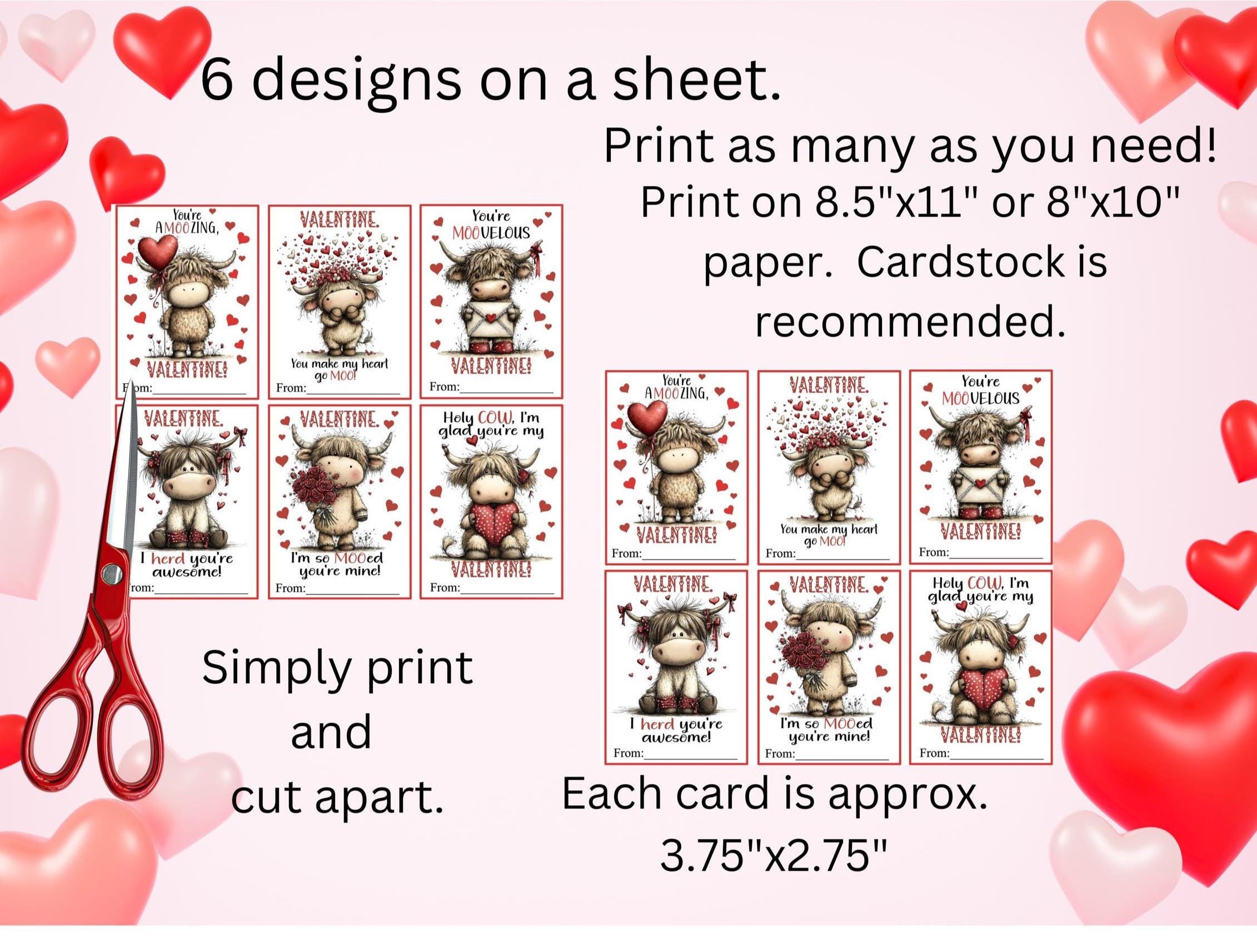 Printable Highland Cow Valentine's Day Cards for Kids: Funny Classroom ...