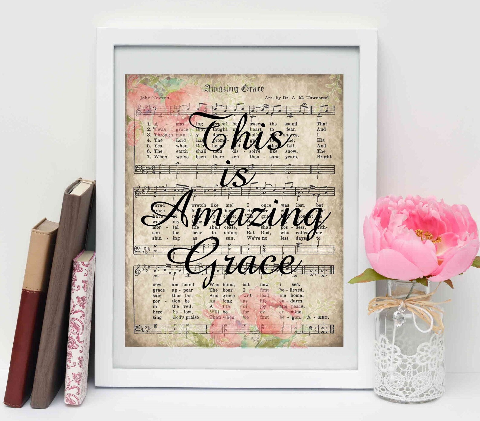 Amazing Grace Sign, Printable Vintage Hymn, Easter Decor, Digital ...