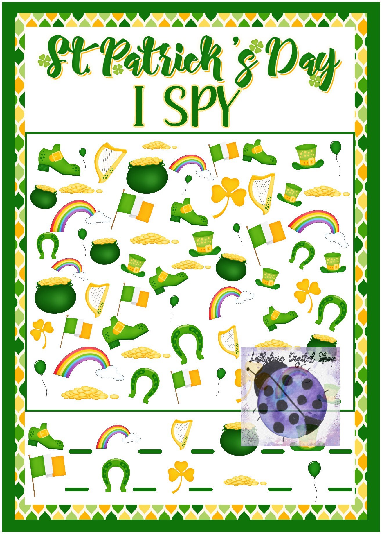 St. Patrick's Day Game, Printable I Spy Cards, St. Patrick's Day ...