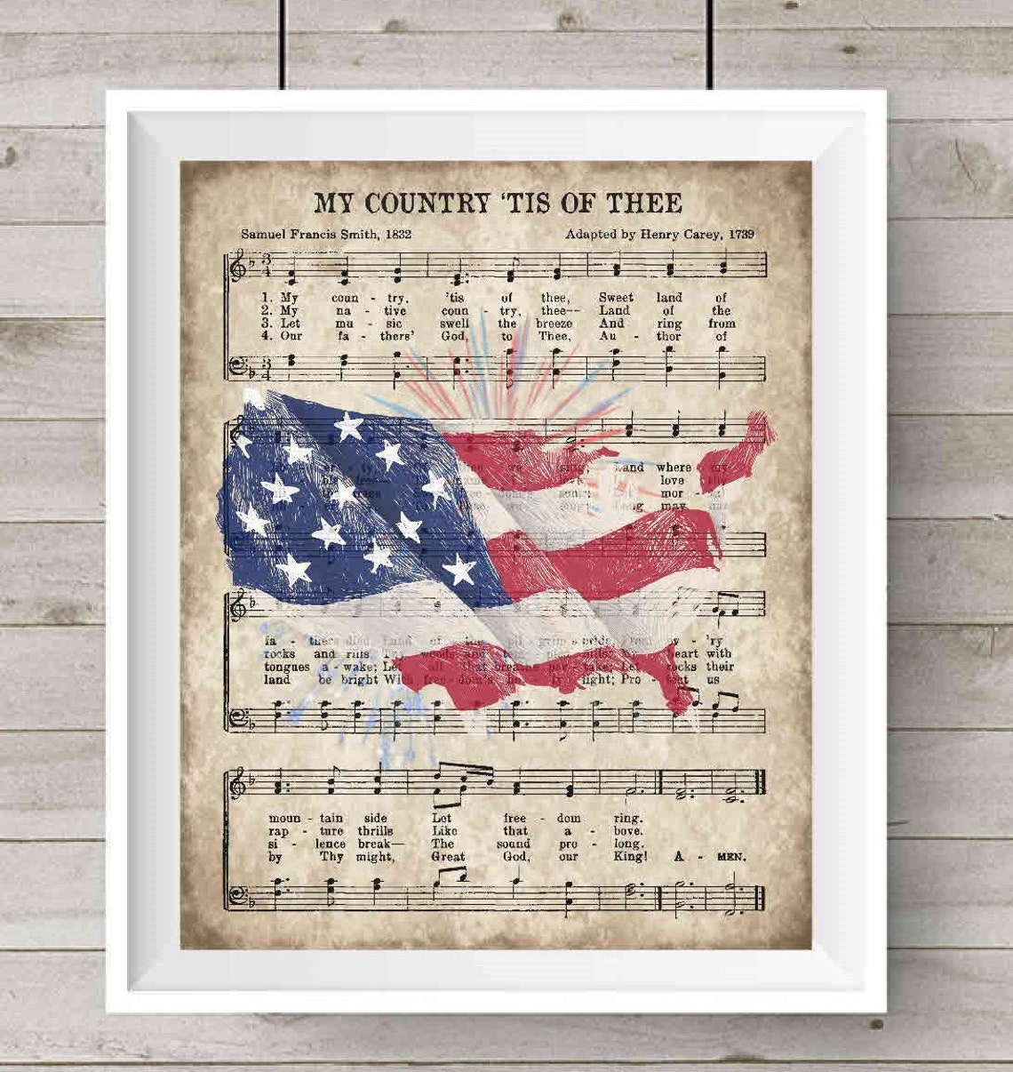 Patriotic Hymn, Printable Vintage Hymn, My Country Tis of Thee ...