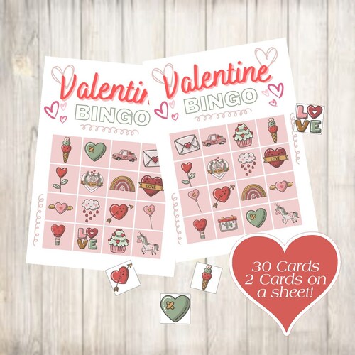 Valentine's Day Bingo class Set Printable Bingo Game - Etsy