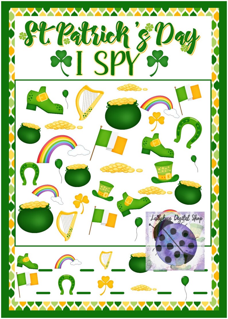 St. Patrick's Day Game, Printable I Spy Cards, St. Patrick's Day ...